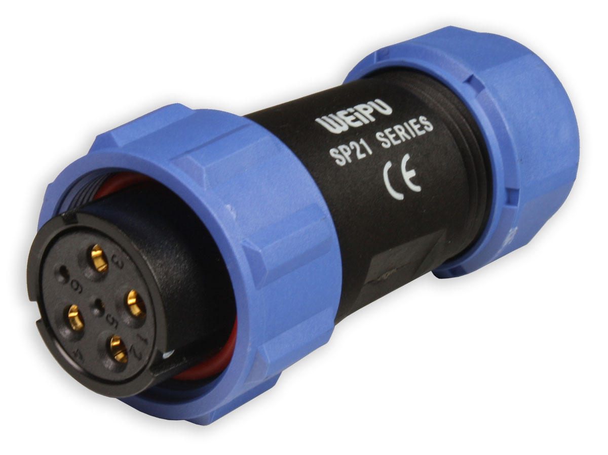 WEIPU SP21 Series IP68 - Conector Estanco Ø21 Hembra Aérea 6 Contactos - SP2110/S6II-1N