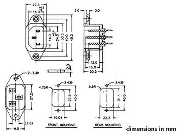 IEC 60320 C14 Chassis-Mount Male Connector