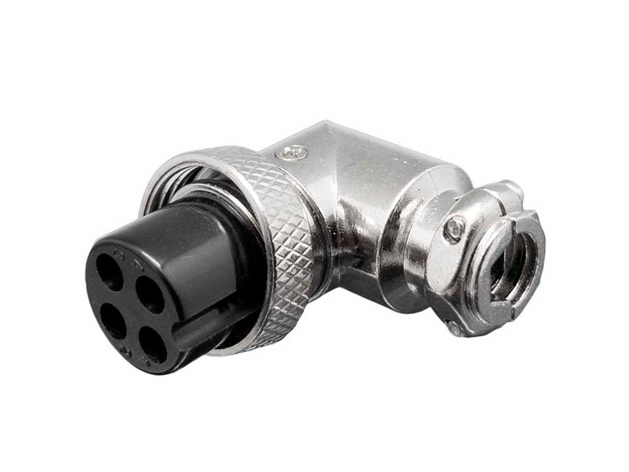 Conector Microfónico GX16 Aéreo Hembra Acodado 4 Polos