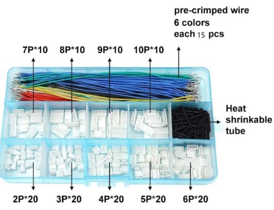 2.54 mm XH Connector Kit with Precrimped Cable 2, 3, 4, 5, 6 and 7 Pins ...