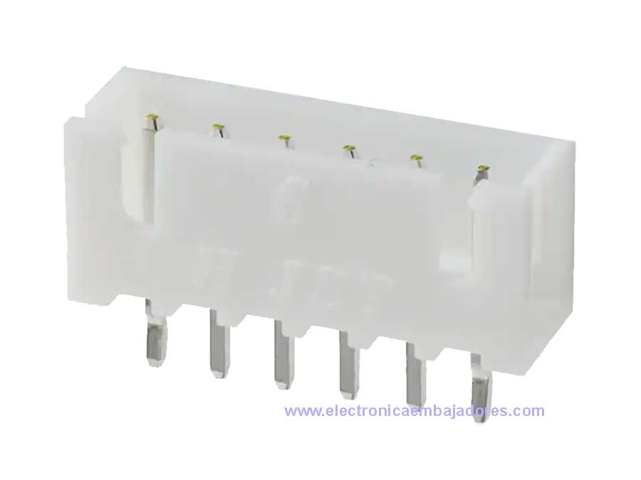 JST Serie XH - Conector Poste 2,5 mm Macho Recto - 6 Contactos - B6B-XH-A(LF)(SN)
