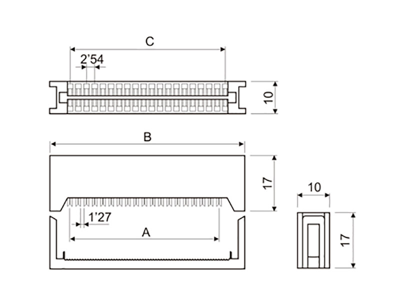 2.54mm Card Edge Connector for Flat Ribbon Cable - 2x17 Vias