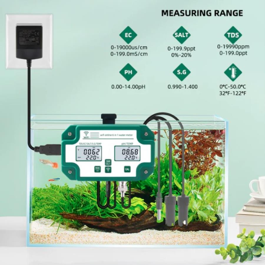 YIERYI YY-W9909 - Medidor inteligente de calidad del agua: pH, TDS, EC, salinidad, SG y ...