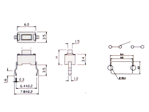 1NO Printed Circuit Board Push Button Tactile Switch