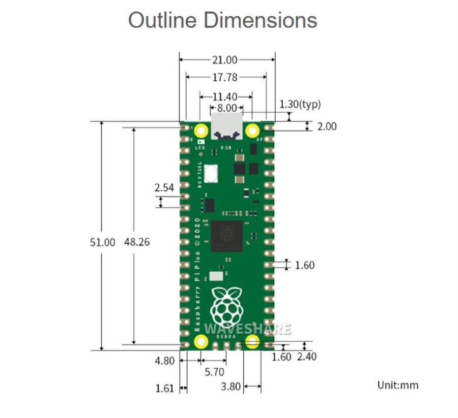 Waveshare Raspberry Pi Pico Cc Rasperry Pi Pico Microcontroller Module With Digital Interfaces 3284