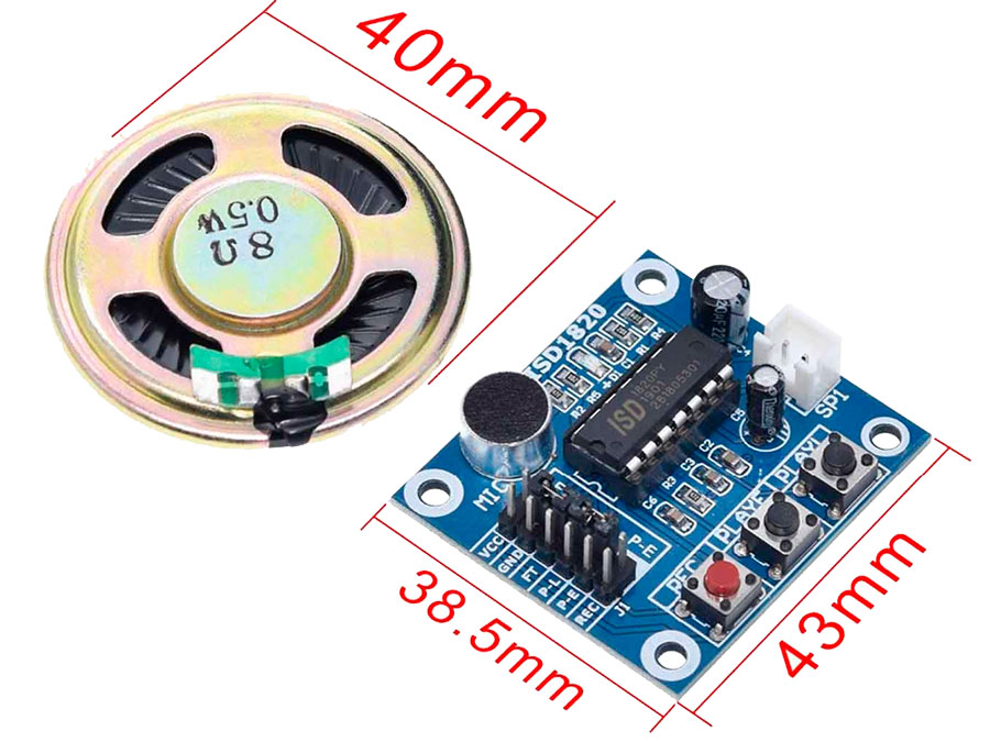 Módulo Grabación de Audio ISD1820 con Micrófono y Altavoz